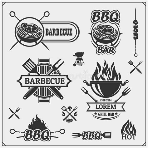 Bbq And Grill Labels Set Barbecue Emblems Badges And Design Elements