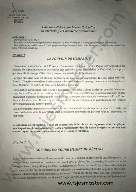 Exemple De Concours Master Marketing Et Commerce International Mci