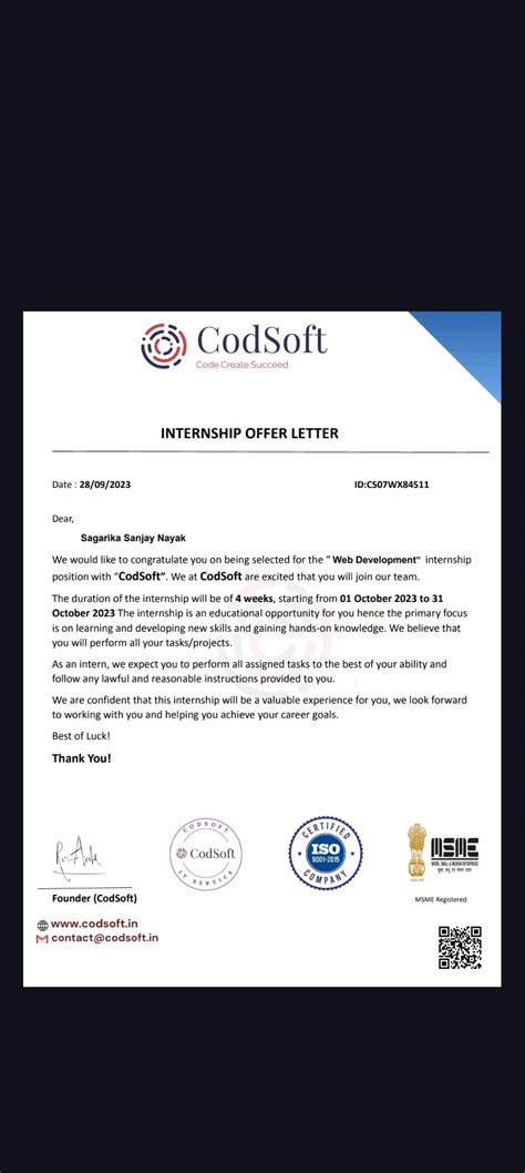 Sagarika Nayak On Linkedin Careermove Excited Codsoft Careergrowth