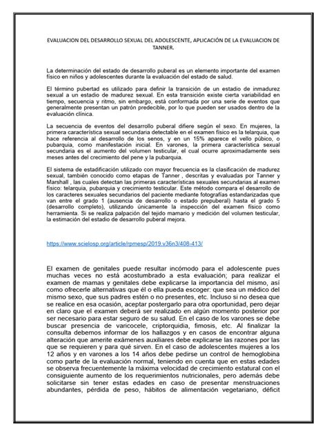 Evaluacion Del Desarrollo Sexual Del Adolescente Tanner Pdf