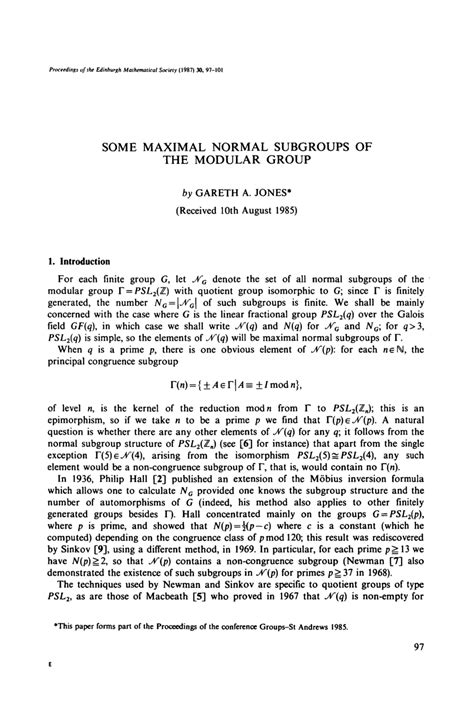Pdf Some Maximal Normal Subgroups Of The Modular Group