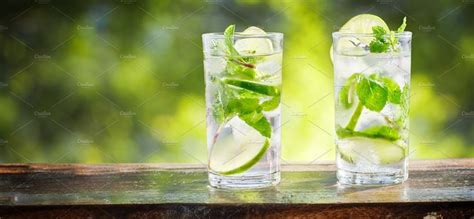 Mojito Cocktails On Wooden Table Top Mojito Cocktail Wooden Table