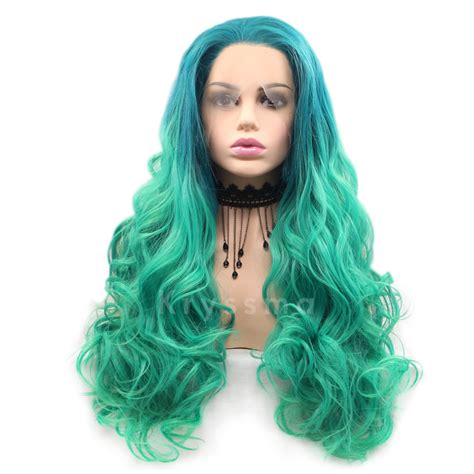 Ombre Green Wavy Synthetic Lace Front Wigs Official Site‎
