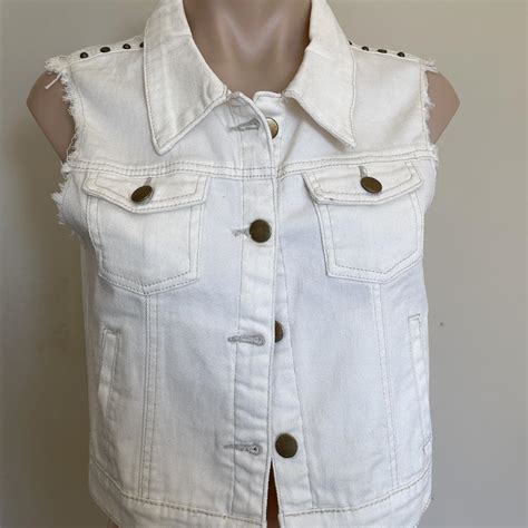 White Cropped Denim Vest Depop