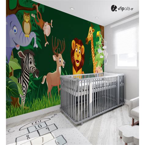 Παιδική Ταπετσαρία τοίχου αυτοκόλλητη με ζώα δάσος με ματ πλαστικοποίηση για απαλή υφή