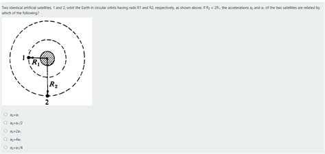 Solved Two Identical Artificial Satellites 1 And 2 Orbit
