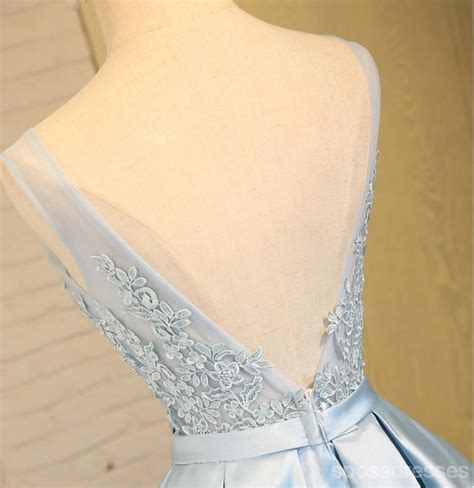 Scoop Neckline Two Straps Blue Lace See Through Homecoming Prom Dresse