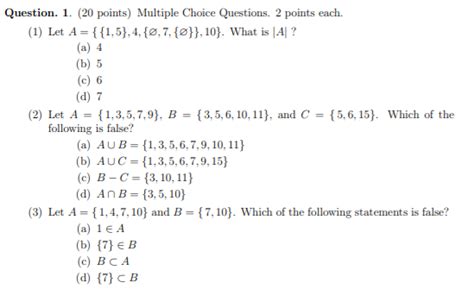 Solved Question. 1. (20 points) Multiple Choice Questions. 2 | Chegg.com