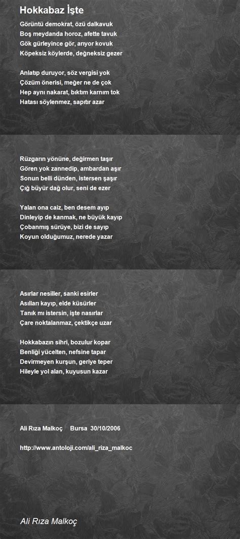 Hokkabaz İşte Şiiri Ali Rıza Malkoç