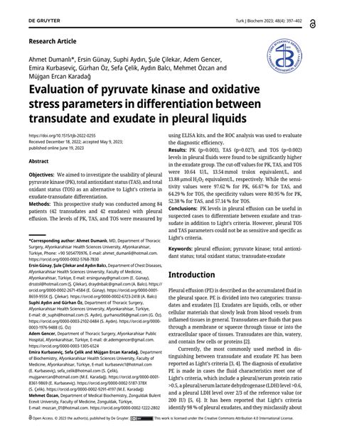 Pdf Evaluation Of Pyruvate Kinase And Oxidative Stress Parameters In