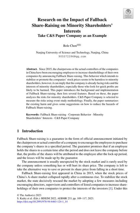 Pdf Research On The Impact Of Fallback Share Raising On Minority