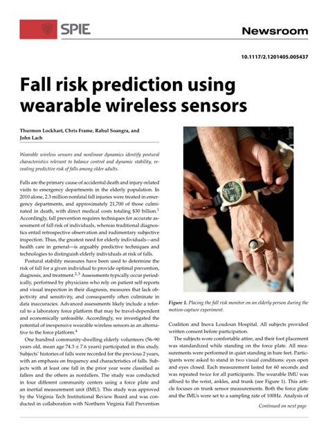 Pdf Fall Risk Prediction Using Wearable Wireless Sensors