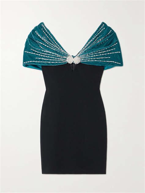 블루 카일라 장식 벨벳 트리밍 크레이프 미니 드레스 Saloni Net A Porter