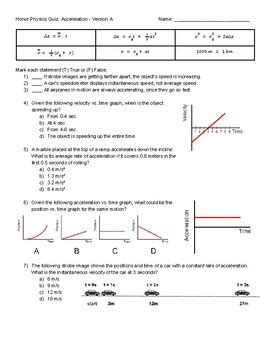 Acceleration Quiz Kinematics And Graphs By The Physics Project