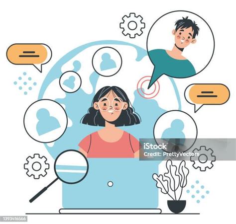 개념을 연구하는 소셜 미디어 사용자 벡터 평면 그래픽 디자인 일러스트 레이 션 It 지원에 대한 스톡 벡터 아트 및 기타 이미지