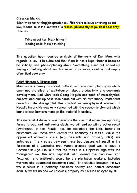 Marxism Classical Juris Assignment Classical Marxism ‘marx Was Not Writing Jurisprudence