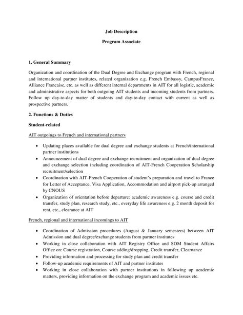 Job Description Program Associate Pdf Academic Degree Learning