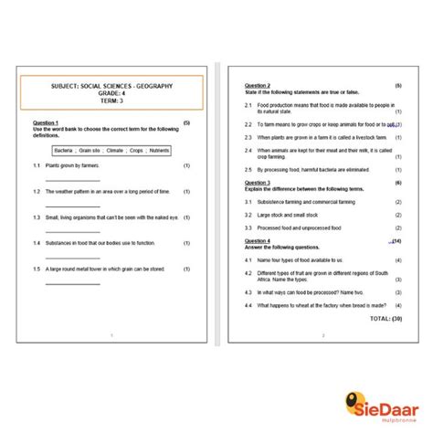 Grade 4 Social Science Geography Term 3 Test With Memorandum • Teacha