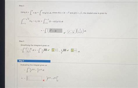 solved using a ∫abxdy ∫aff t g′ t dt where f t 3t−t2 and