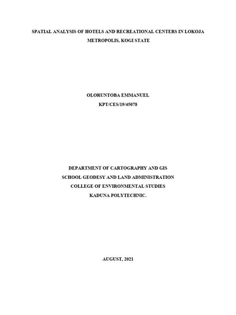 Spatial Analysis Of Hotels And Recreational Centers In Lokoja Metropolis Emrys Pdf