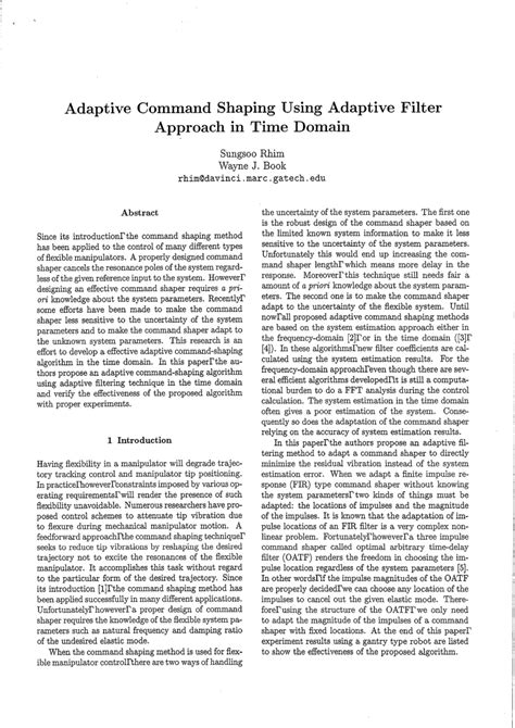 Pdf Adaptive Command Shaping Using Adaptive Filter Approach In Time Domain