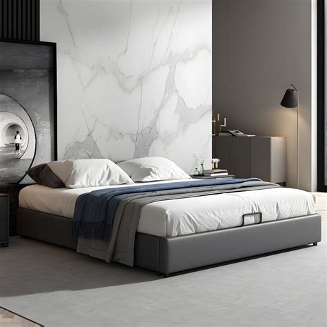 Grey Platform Bed Frame Contemporary Platform Bed With Lift Up Storage
