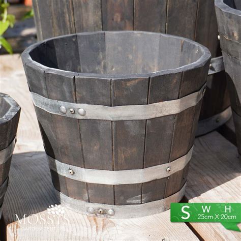 Rustic Garden Tall Wooden Barrel Pot Outdoor Garden Planter Mossys