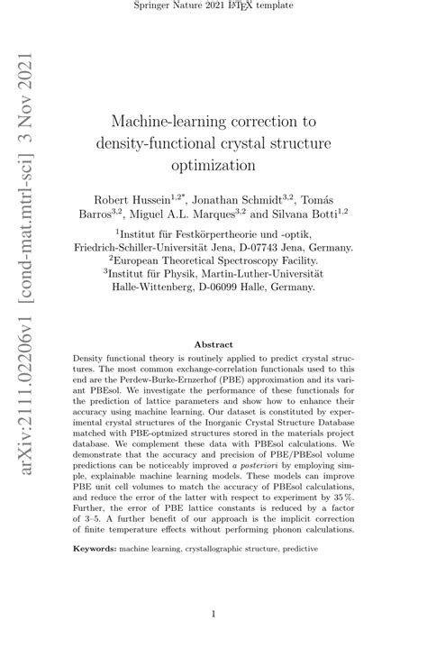 Pdf Machine Learning Correction To Density Functional Crystal Structure Optimization