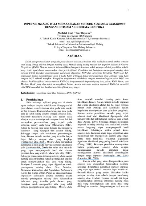 pdf imputasi missing data menggunakan metode k nearest neighbour