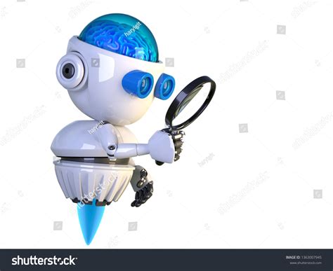 Robot Magnifying Glass White Backgroundtechnology Conceptdata Stock