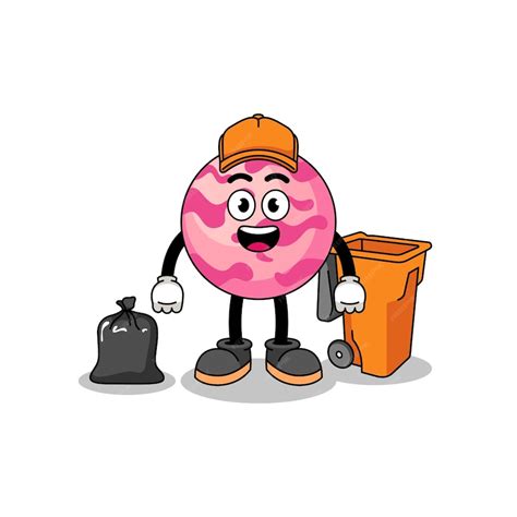 Premium Vector Illustration Of Ice Cream Scoop Cartoon As A Garbage Collector