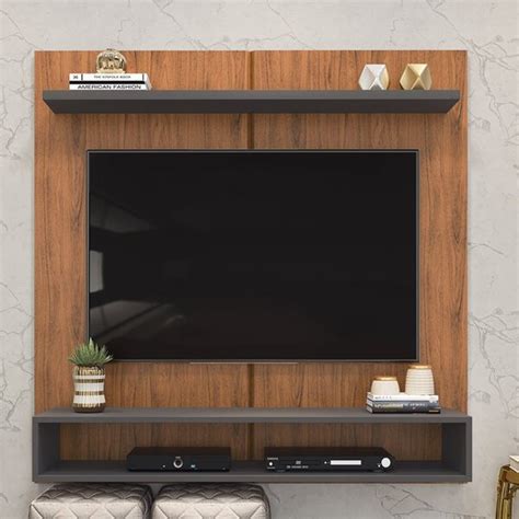 Rack Suspenso Para Tv Até 50 Polegadas 120cm 1 Nicho 1 Prateleira Theo Dj Móveis Freijócinza