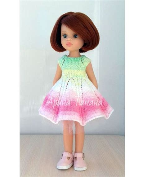 Платье Радужное Спицами для Паолы Рукотворница Одежда для куколок Платья с цветами для