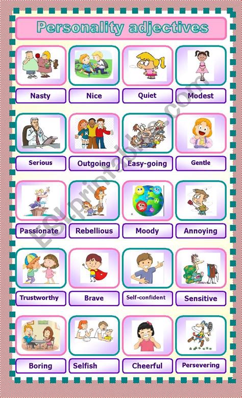 Personality Adjectives Pictionary Set 1 Esl Worksheet By Susanaprint