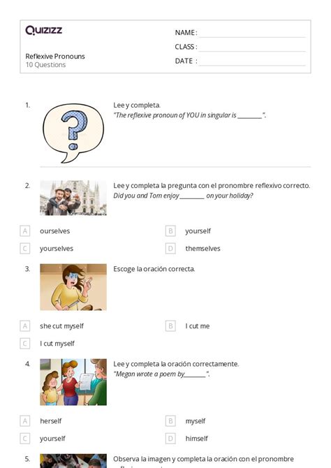 50 Reflexive Pronouns Worksheets For 5th Class On Quizizz Free