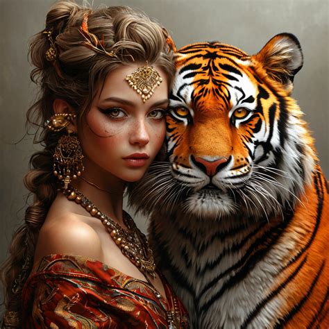 Tigress Girl And Her Tiger — Image Created In Shedevrum