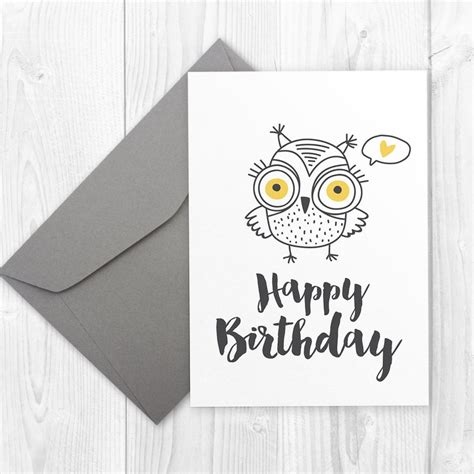 Owl Happy Birthday Printable Card Cute Owl Birthday Card For Etsy