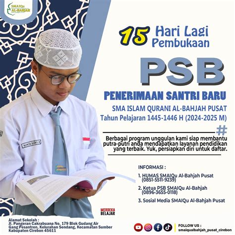 15 Hari Lagi Pembukaan Santri Baru Smaiqu Al Bahjah Tp 20242025