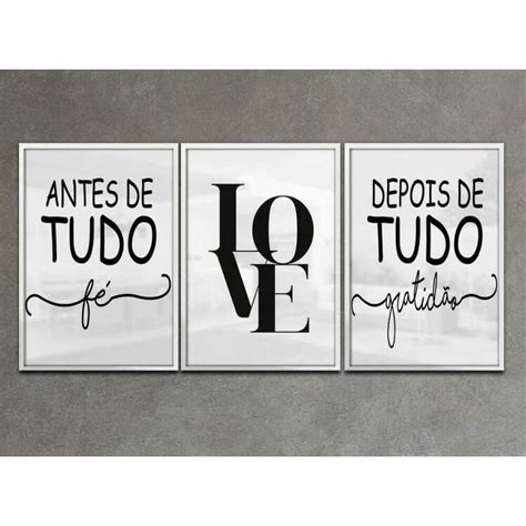 Kit 3 Quadros Decorativos Antes de Tudo Fé Depois de Tudo Gratidão