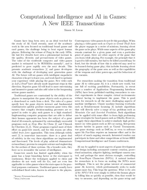 Pdf Computational Intelligence And Ai In Games A New Ieee Transactions