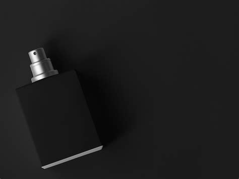Ilustração 3d maquete de frasco de perfume preto tampa prateada em