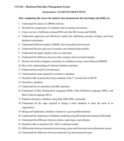 Rdbs Course Outline