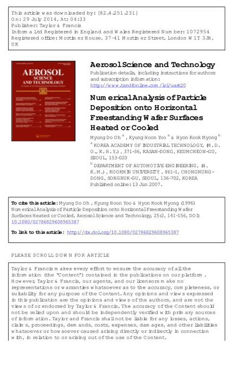 Pdf Numerical Analysis Of Particle Deposition Onto Horizontal