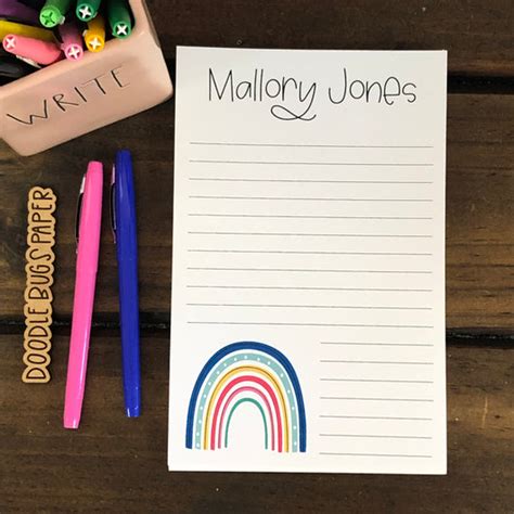 Rainbow Personalized Notepad Doodlebugspaper
