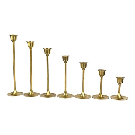 Mid 20th Century Solid Brass Candlestick Candle Holders In Staggered