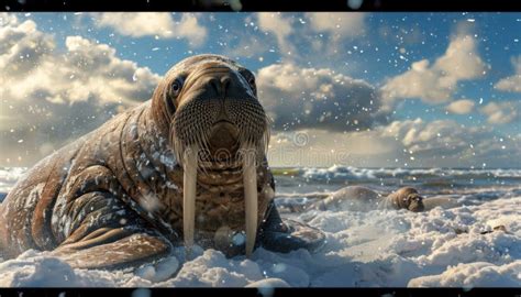 Close Up On Walrus On A Snowy Beach Stock Illustration Illustration
