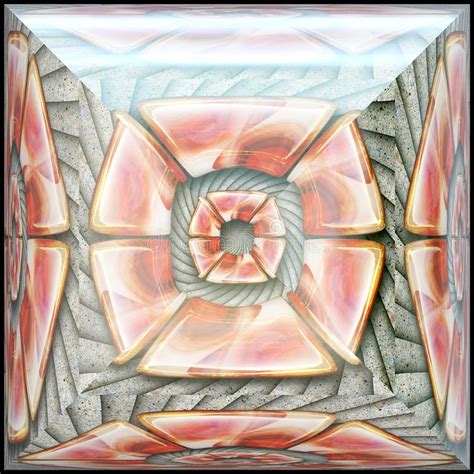 Glossy Square Button With Colorful Ornament Stock Illustration
