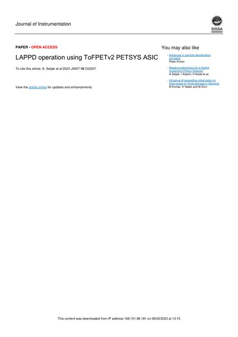 Pdf Lappd Operation Using Tofpetv Petsys Asic