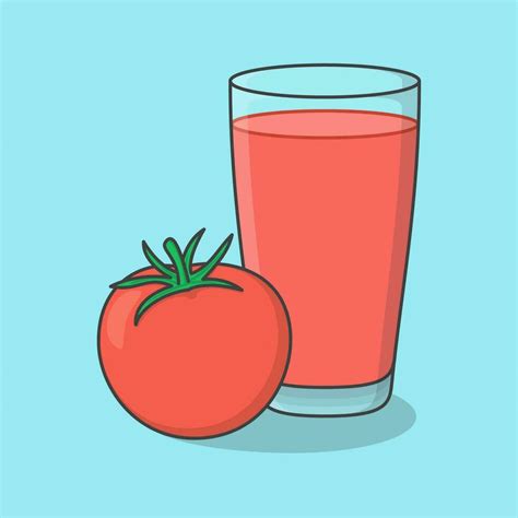 Fresh Tomato Juice With Fruit In Glass Cartoon Vector Illustration
