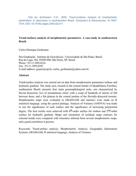 Pdf Trend Surface Analysis Of Morphometric Parameters A Case Study